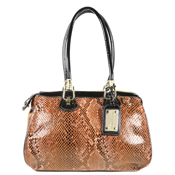 Camel Orange Patent Leather Snake Print Satchel Tote - Bobby Schandra