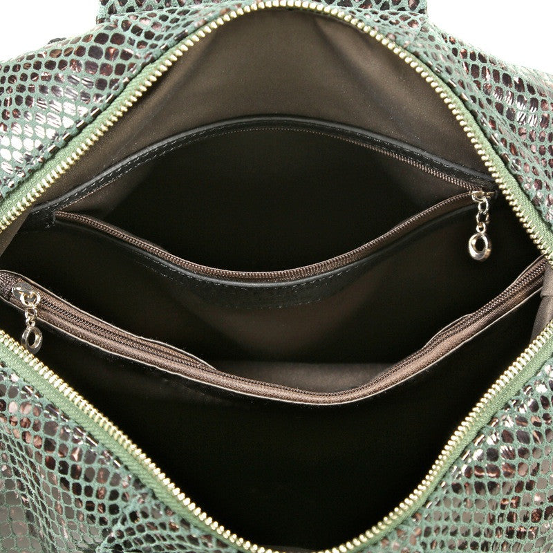 Green Patent Leather Snake Print Satchel - Bobby Schandra